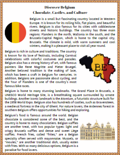 Belgium Reading Comprehension Pack: Culture, Landmarks & Cuisine ...