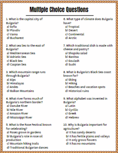 Bulgaria Reading Comprehension Pack: Geography, Culture & Landmarks ...