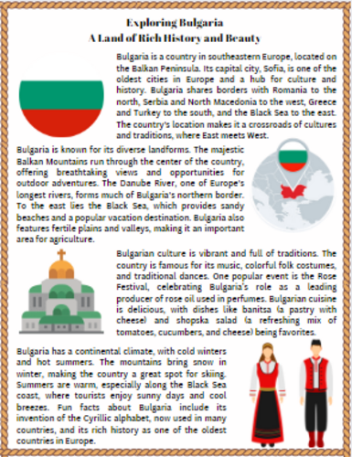 Bulgaria Reading Comprehension Pack: Geography, Culture & Landmarks ...