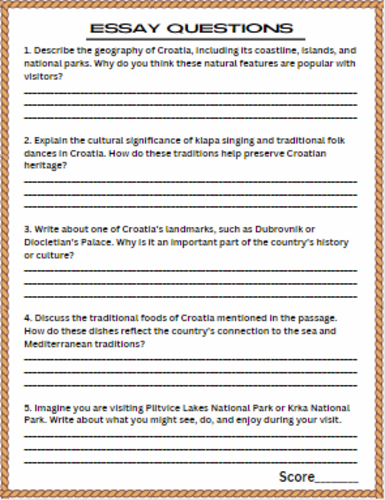 Croatia Reading Comprehension Pack: Geography, Culture & Landmarks ...