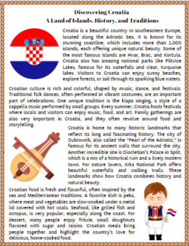 Croatia Reading Comprehension Pack: Geography, Culture & Landmarks ...