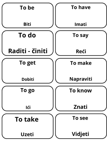 ESL Multilingual Vocabulary Flashcards - 100 most common verbs ...