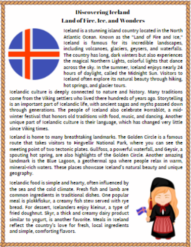 Iceland Reading Comprehension Pack: Fire, Ice & Viking Heritage – Texts ...