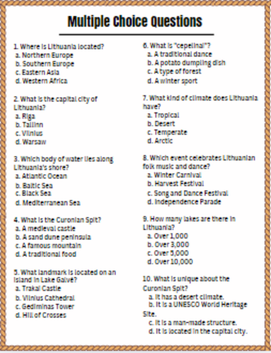 Lithuania Reading Comprehension Pack: Baltic Culture & Geography ...