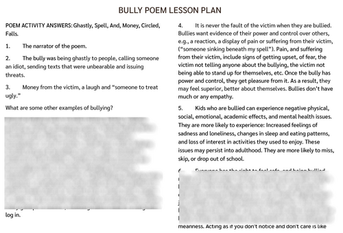 Bully Poem Activity, Worksheet and Lesson Plan (UK) | Teaching Resources