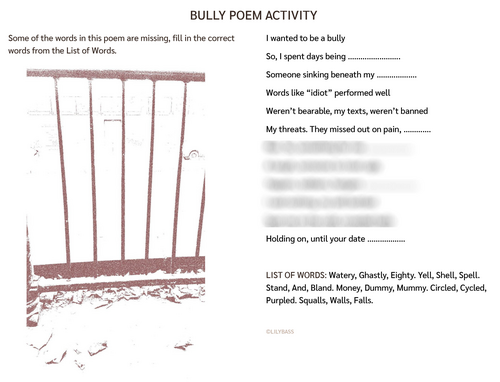 Bully Poem Activity, Worksheet and Lesson Plan (UK) | Teaching Resources