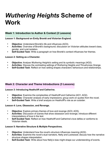 A-Level Literature – Wuthering Heights 1: Scheme of Work & Context ...