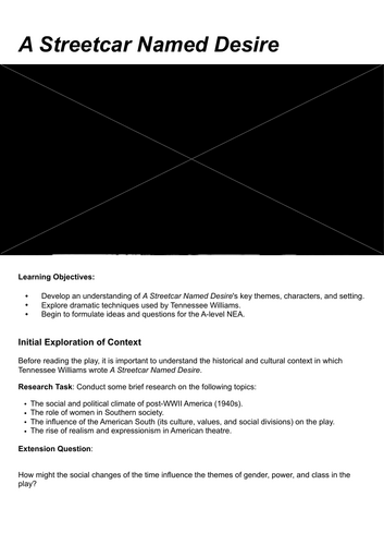 A-Level Literature A Streetcar Named Desire Complete Unit | Teaching ...