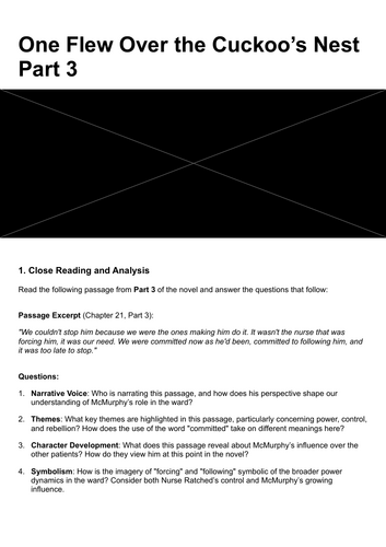 A-Level Literature - One Flew Over the Cuckoo’s Nest: Part 3 Study ...