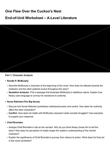 A-Level Literature – One Flew Over the Cuckoo’s Nest: End-of-Unit Study ...