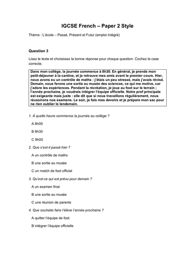 Cambridge IGCSE French Exam preparation pack : L'école + 3 tenses ...