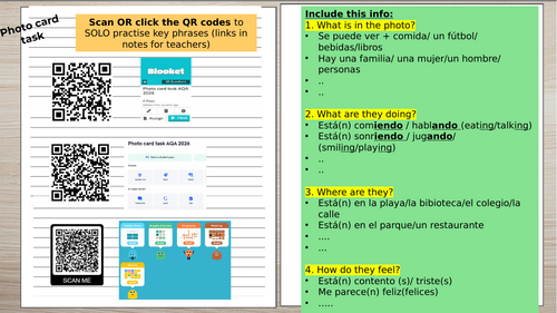 GCSE Spanish Photo card task 2026 AQA | Teaching Resources