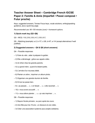 Cambridge IGCSE French Exam preparation pack - La famille et les amis ...