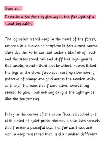 GCSE English Language: Describe a fox-fur rug glowing in the firelight ...