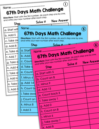 67 67th Day of School Activities Math Worksheet Kindergarten 1st 2nd ...