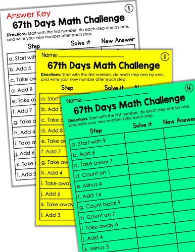 67 67th Day of School Activities Math Worksheet Kindergarten 1st 2nd ...