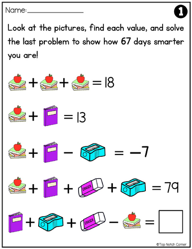 67th Day of School 67 Math Worksheet Logic Puzzle Activities 1st 2nd ...