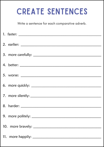 Adverbs: Comparative and Superlative - Grammar Worksheets for Grade 1 ...