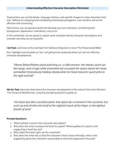 Narrative Writing: Character Development and Description | Teaching Resources