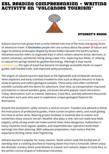 ESL Reading Comprehension + Writing Activity Worksheets - Volcanoes ...
