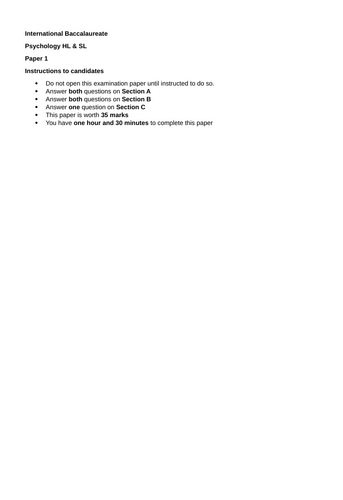 Specimen IB Psychology Paper 1 with model answers | Teaching Resources