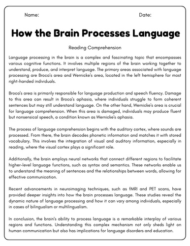 How the Brain Processes Language: Reading Comprehension Passages ...