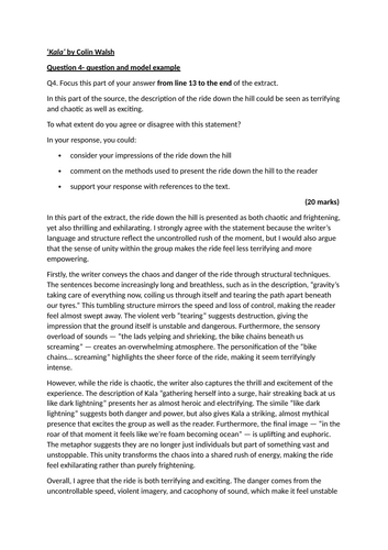 AQA Language Paper 1- Kala- Q4 Model | Teaching Resources