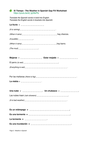 The Weather in Spanish Worksheet + Video | Teaching Resources
