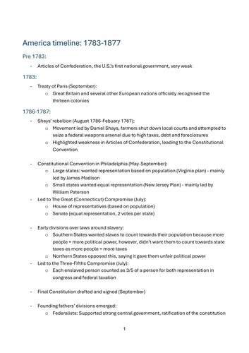 GCSE History Timeline: America 1773-1877 | Teaching Resources