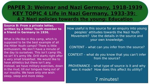 EDEXCEL GCSE HISTORY WEIMAR AND NZI GERMANY LESSON 34 EDUCATION IN NAZI ...