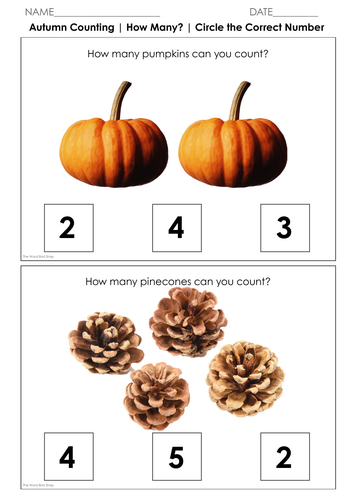 Autumn Counting Worksheets with Real Photos Circle the Number Preschool ...