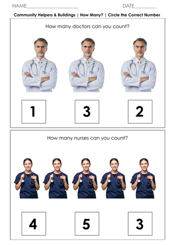 Community Helpers and Buildings Counting Worksheets Real Photos ...