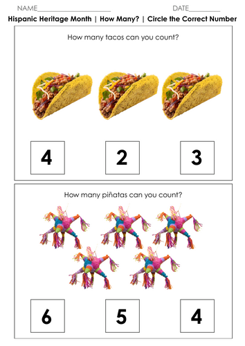Hispanic Heritage Month Counting Worksheets Real Photos Preschool and ...