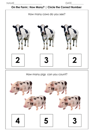 On the Farm Counting Worksheets Real Photos Preschool and Special ...