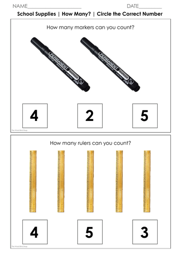 School Supplies Counting Worksheets Real Photos Preschool and Special ...