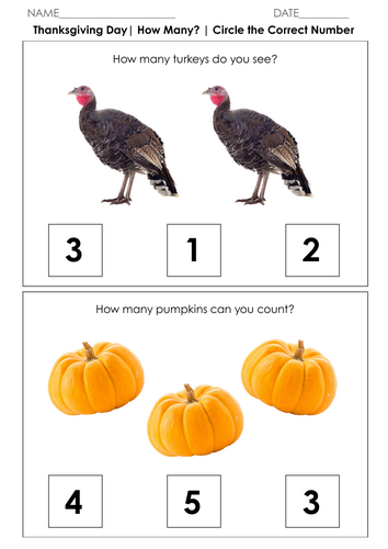 Thanksgiving Counting Worksheets Real Photos Preschool and Special ...
