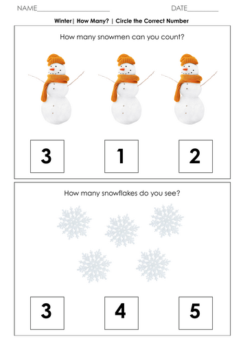 Winter Counting Worksheets Real Photos Preschool and Special Education ...