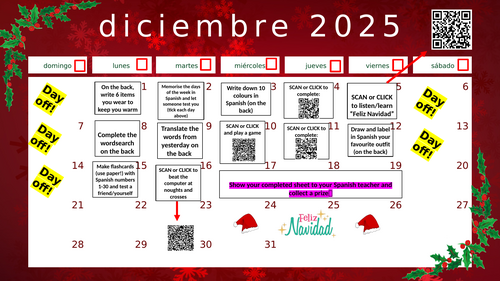 Spanish 12 days of Christmas advent calendar challenge KS3 | Teaching ...
