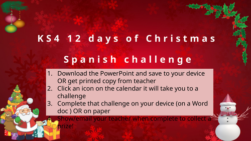 Spanish 12 days of Christmas advent calendar challenge KS4 | Teaching ...