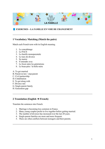 The French Family: Traditions and Transformations” For French AS Level ...