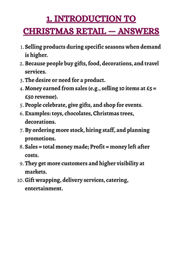 Christmas Retail & Consumer Behavior Pack / Secondary Business Studies ...