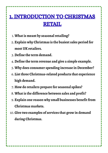 Christmas Retail & Consumer Behavior Pack / Secondary Business Studies ...