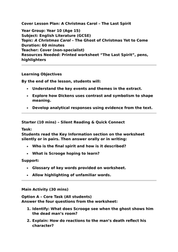 A Christmas Carol - Cover Work - The Last Spirit | Teaching Resources