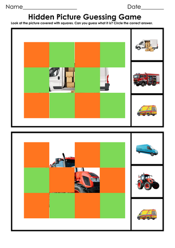 Transportation & Vehicles Hidden Picture Guessing Game | 10 Pages ...