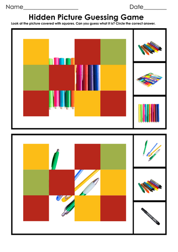 School Supplies Hidden Picture Guessing Game | 10 Pages | Preschool ...