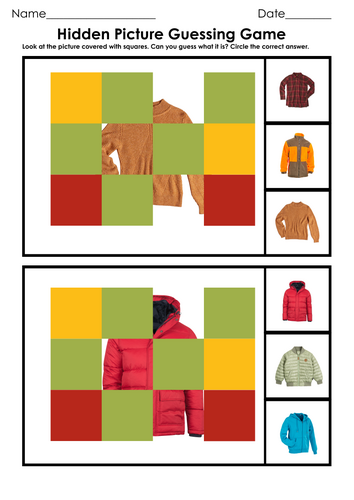 Autumn Clothes Hidden Picture Guessing Game | 10 Pages | Preschool, ESL ...