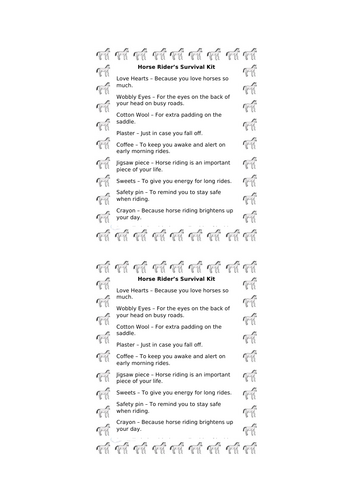 Horse Rider’s Survival Kit | Teaching Resources