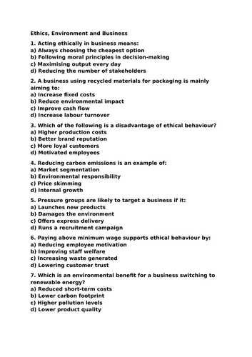Business Ethics and the Environment – Complete GCSE Business Lesson ...