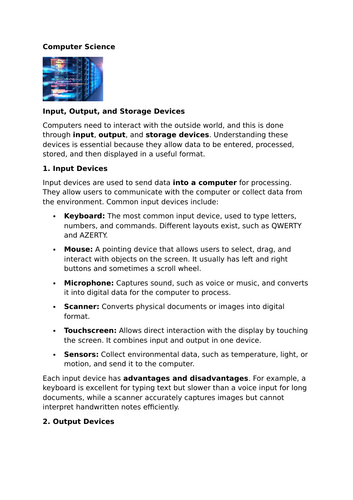Input, Output, and Storage Devices – Study Guide – Worksheet | Teaching ...