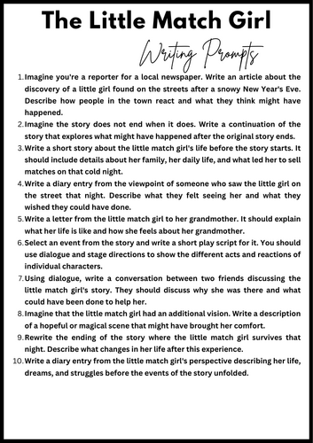 The Little Match Girl Creative Writing Prompts | Teaching Resources